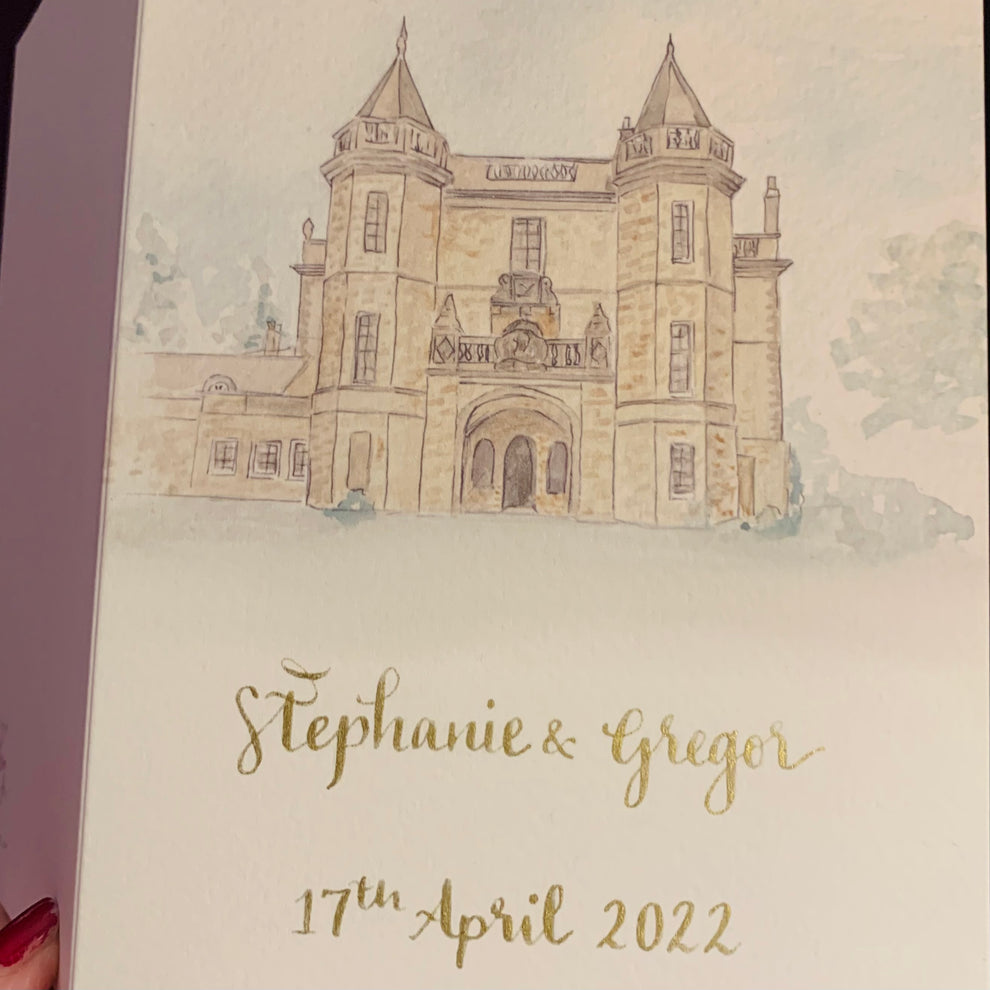 Bespoke card Handpainted wedding venue painting – MagentaInkCalligraphy