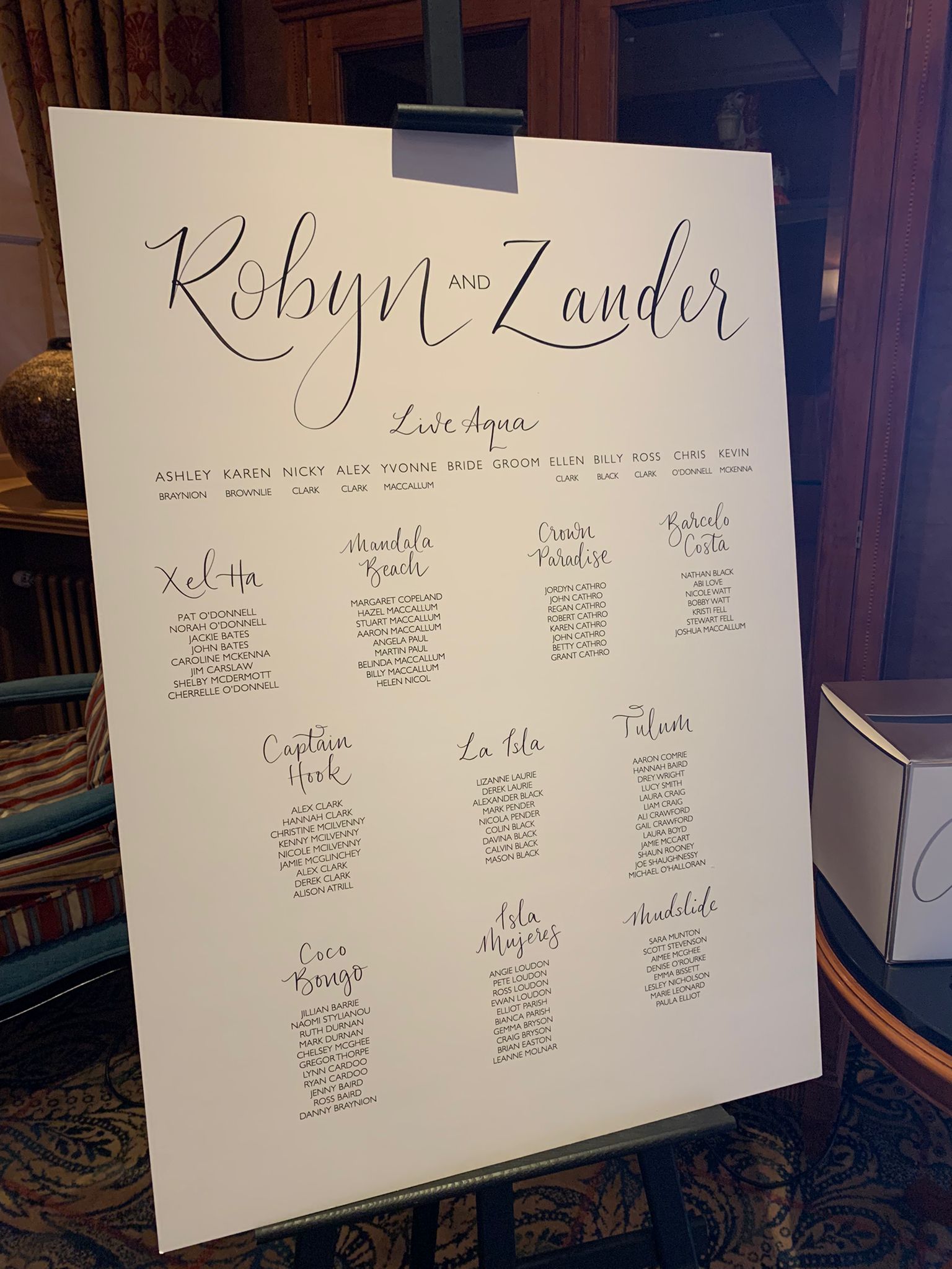 Modern black and white calligraphy table plan board – MagentaInkCalligraphy